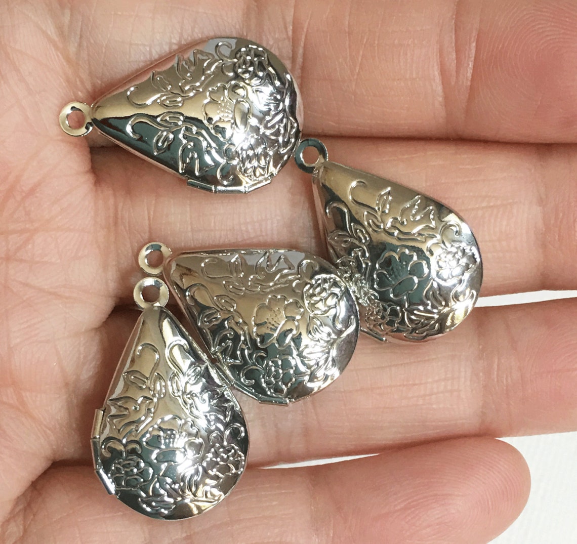 4 Pcs of Silver Plated Teardrop Locket Pendant 15x24mm - Etsy