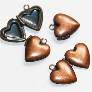 10 Antique Brass Smooth Heart Locket Pendant 13x15mm, Puff Heart Locket ...