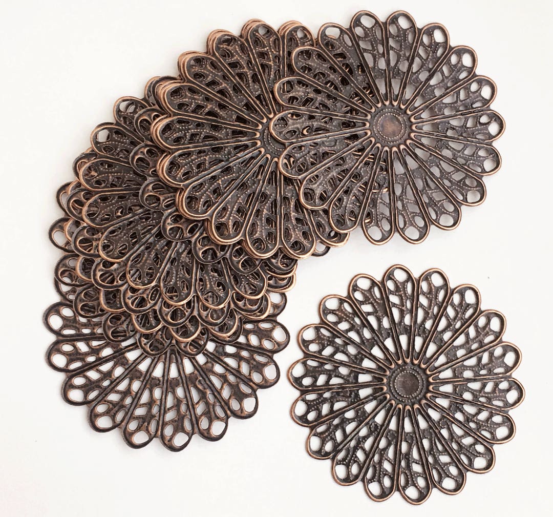 10 Antiqued Copper Filigree Sheets 45mm, Bulk Copper Plated Steel ...