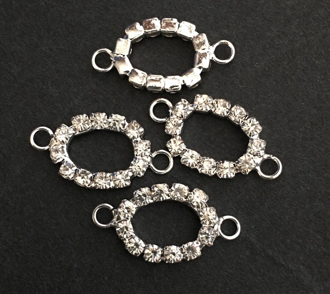4 Pcs Silver Plated Brass Connector With Rhinestone 21x12mm - Etsy