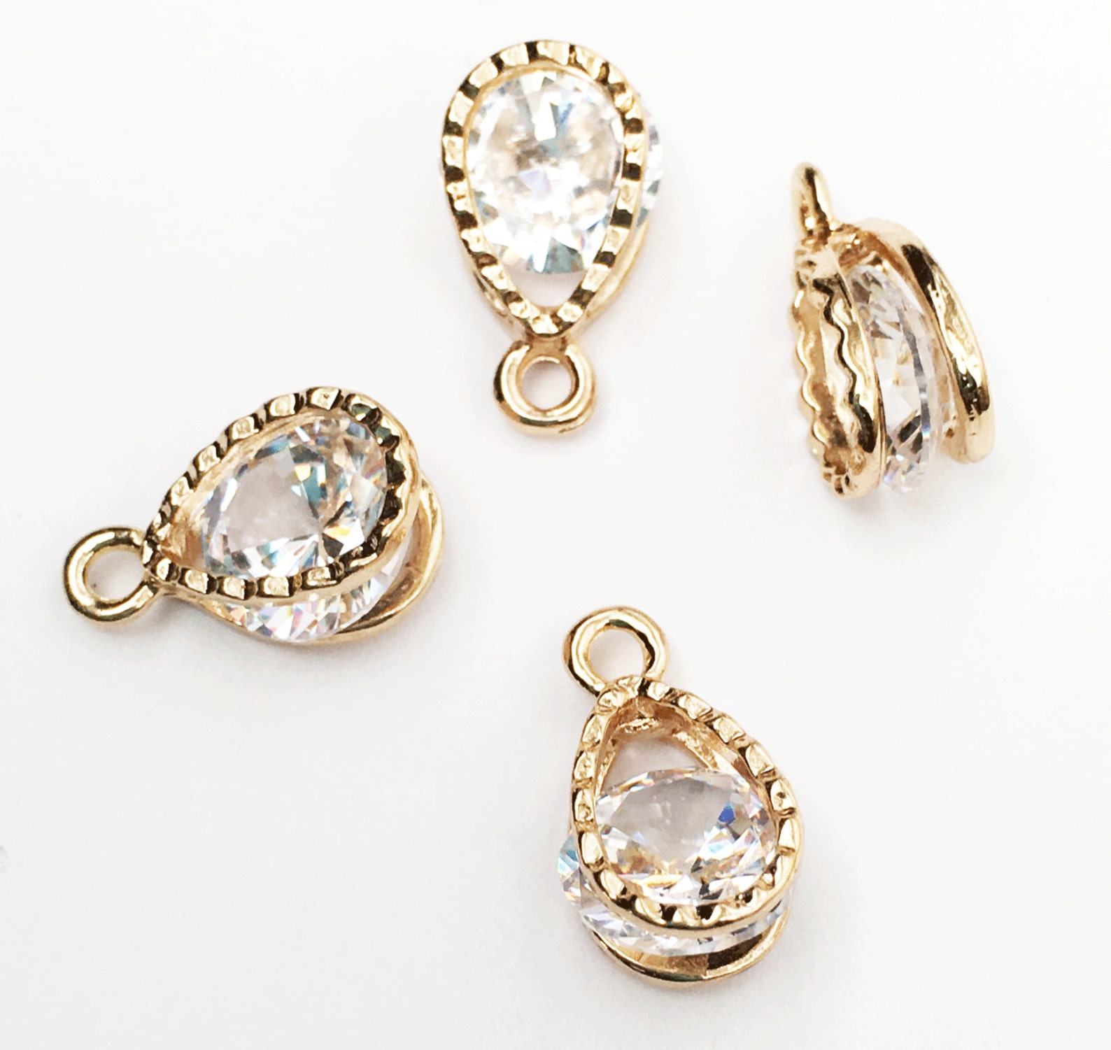 4 Pcs of Light Gold Teardrop Charm With Cubic Zirconia 13x8mm | Etsy