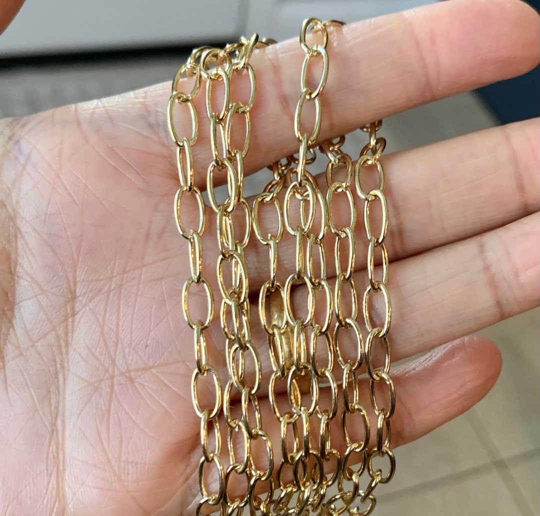 Sample 3 Ft Light Gold Color Drawn Cable Chain 9x5mm , Bulk Gold Long ...