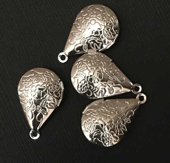 4 Pcs of Silver Plated Teardrop Locket Pendant 15x24mm - Etsy