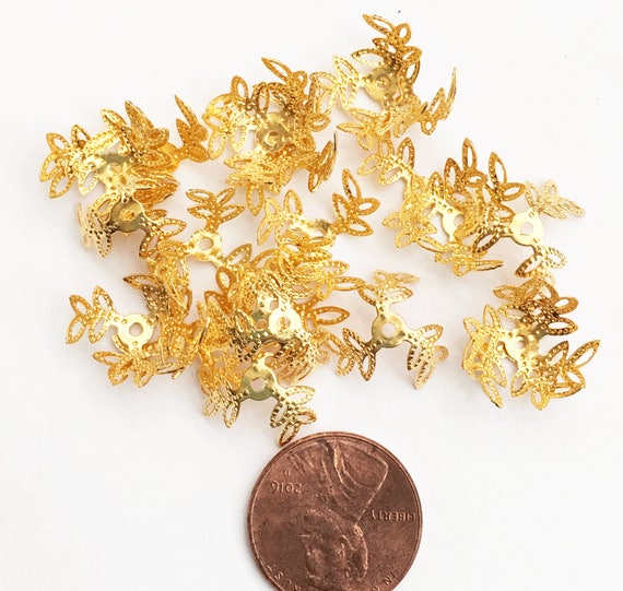 50 Gold Color Bead Caps Gold Plated Three Petals Bead Caps - Etsy