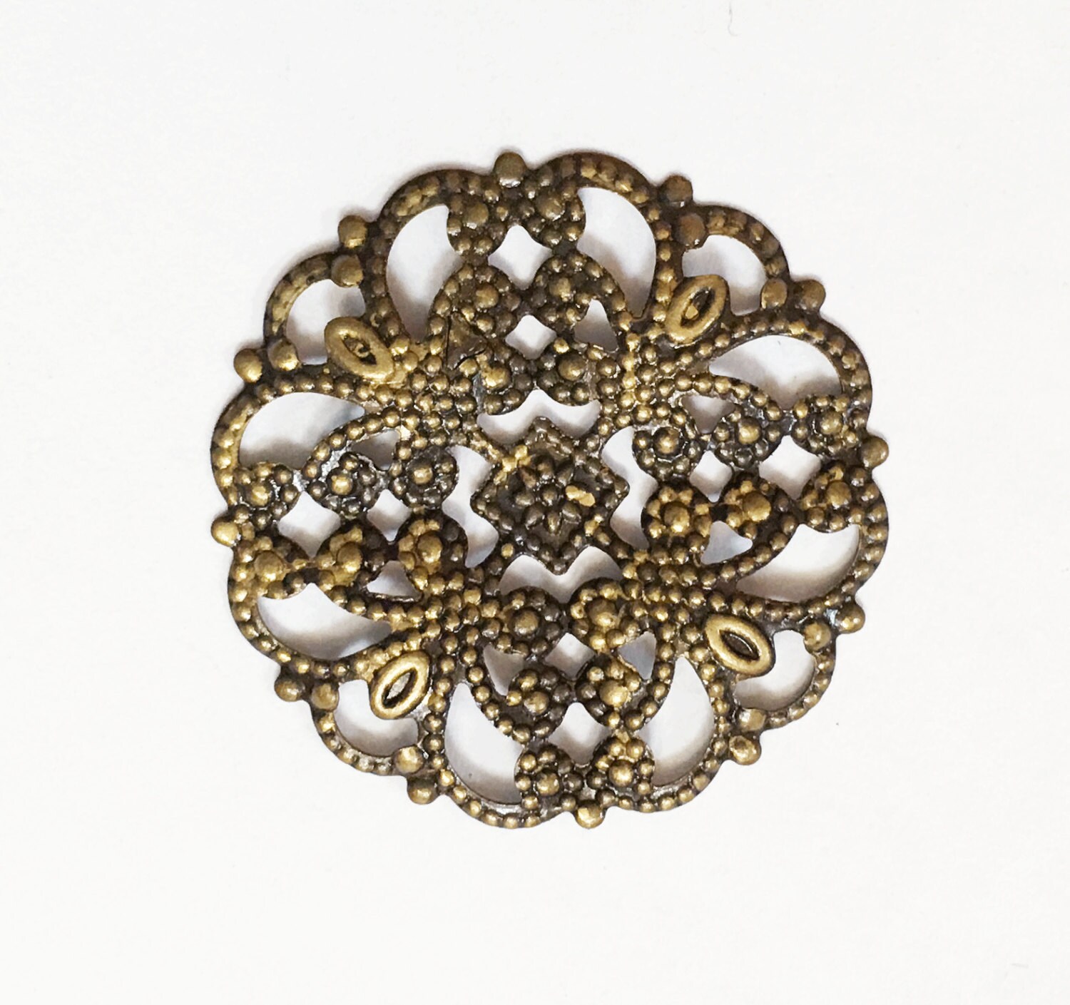 12 antique brass filigree round 22mm bronze filigree | Etsy