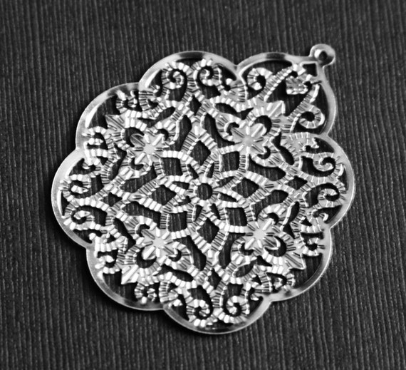10 Pcs Silver Plated Filigree Pendant Stamped Filigree Drops | Etsy