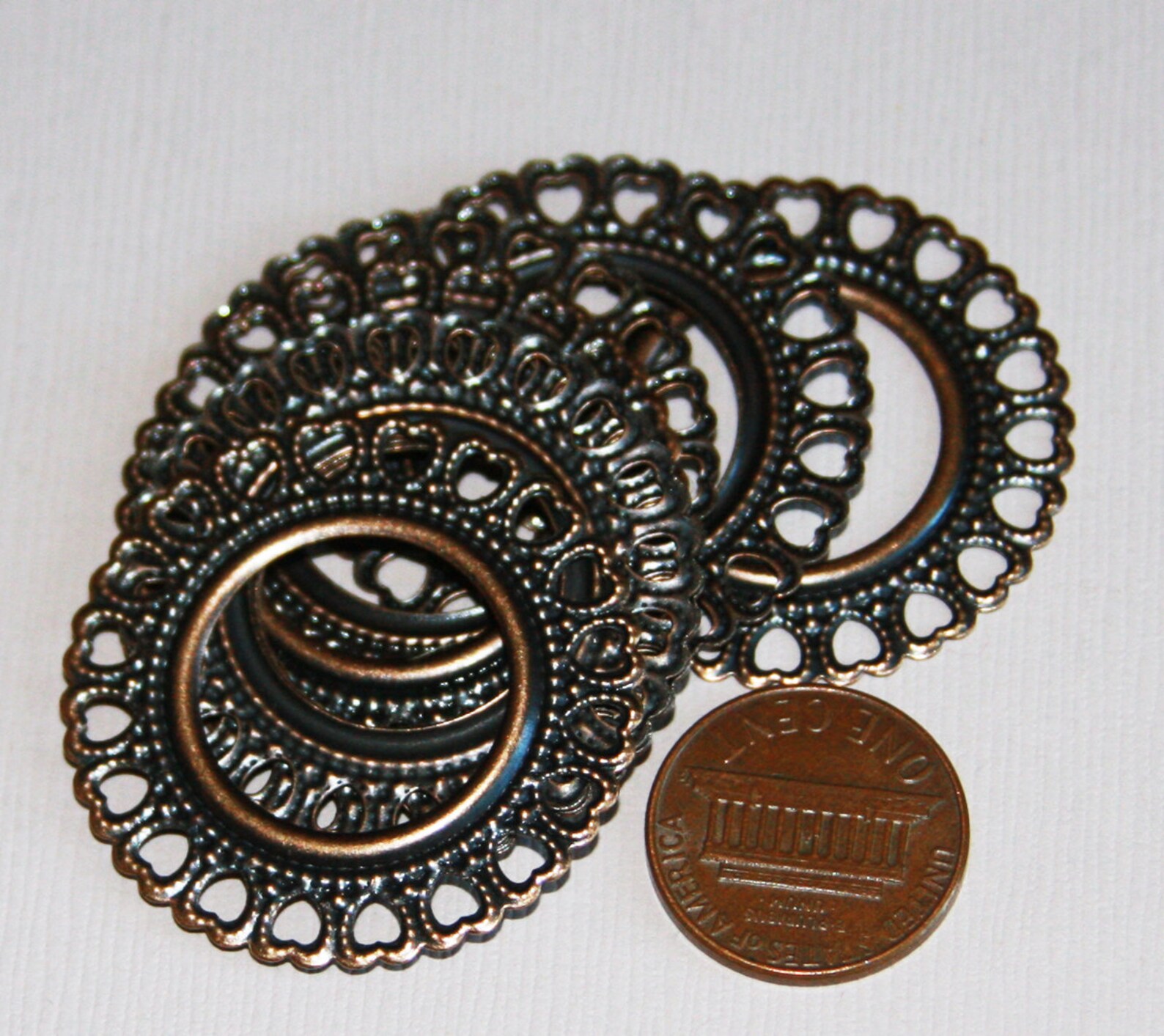 24 Pcs Antiqued Copper Flat Donut With Heart Lace 35mm - Etsy