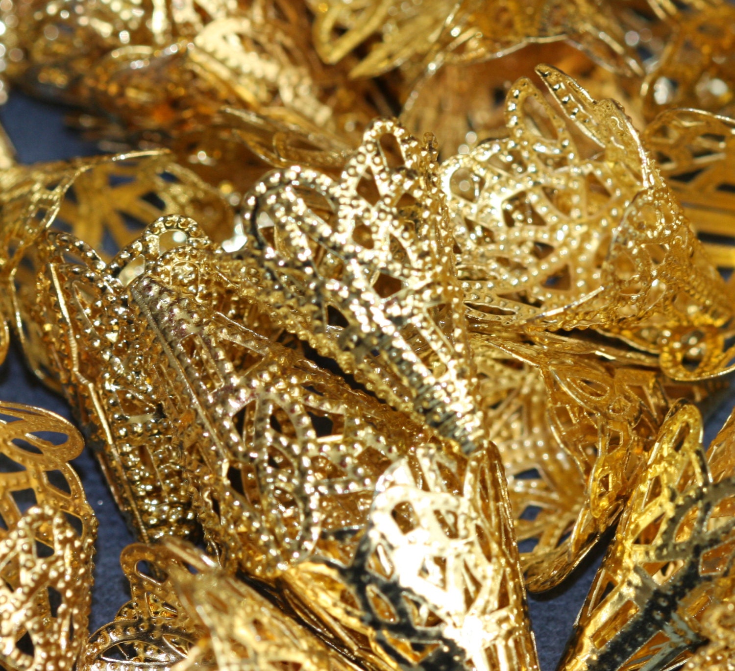 15 Pcs Gold Color Filigree Cone, Gold Plated Bead Cap, Large Beadcap ...