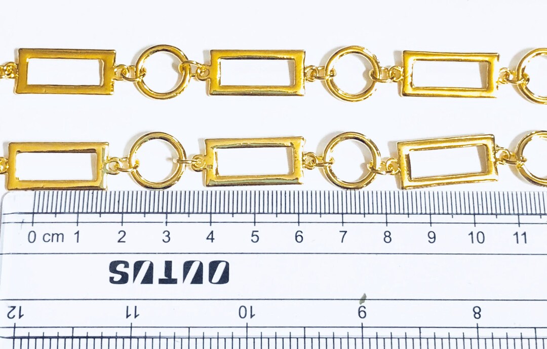 39 Inch Alloy Gold Chain , Geometry Shape Circle and Rectangle Chain ...