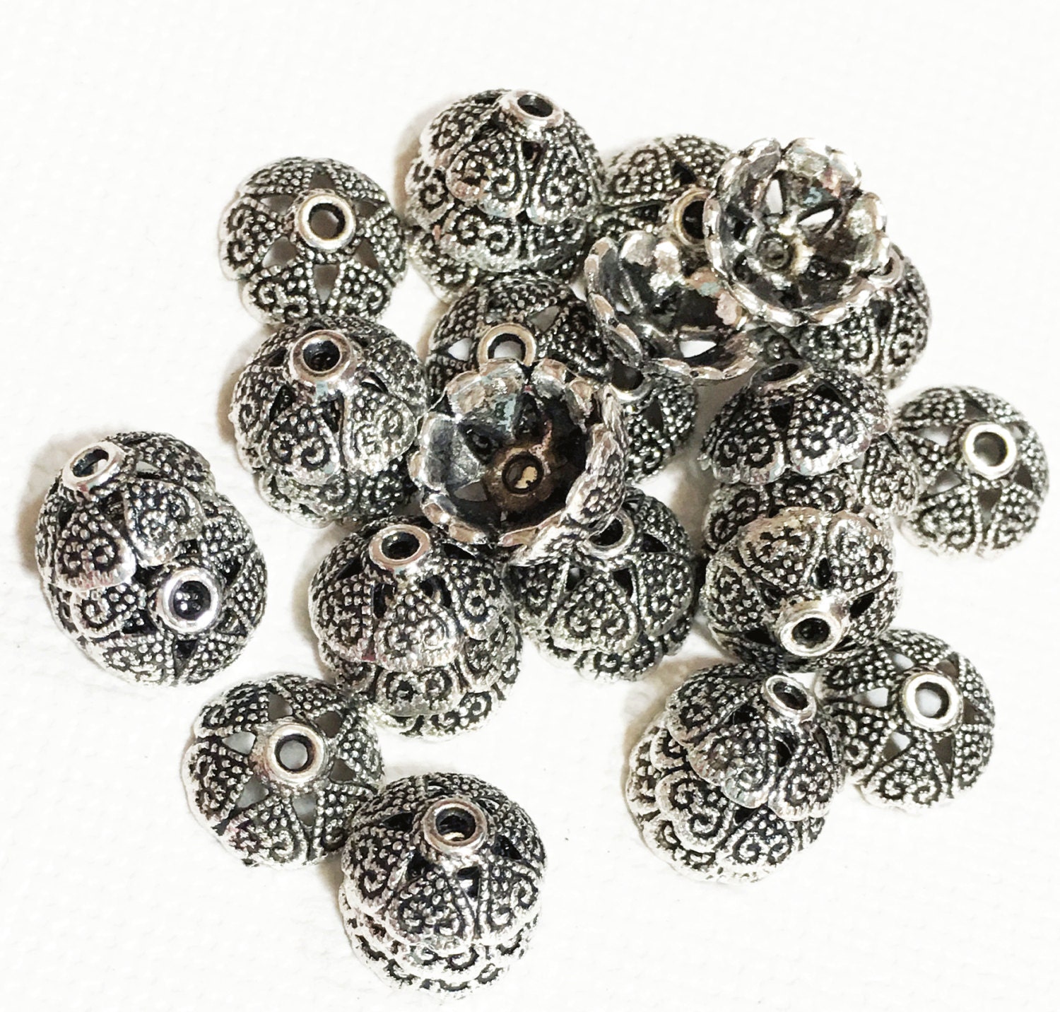 50 Pcs Antiqued Silver Flower Bead Caps 8mm - Etsy