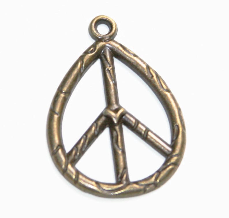 6 Pcs Antique Brass Teardrop Peace Pendant 25x35mm Antique - Etsy