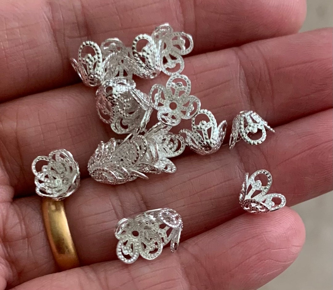 50 Silver Plated Brass Filigree Bead Caps 9x8mm - Etsy