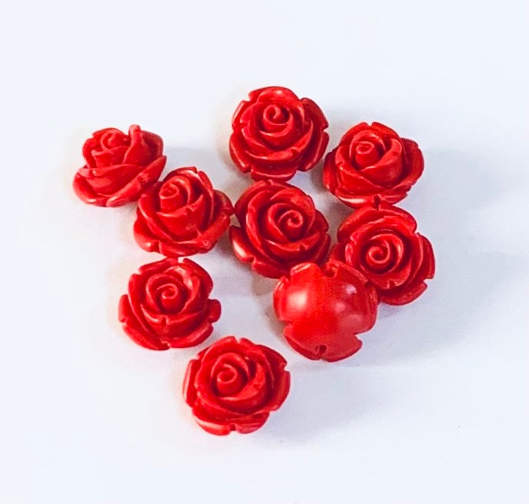 20 Synthetic Flower Beads 12mm Red - Etsy