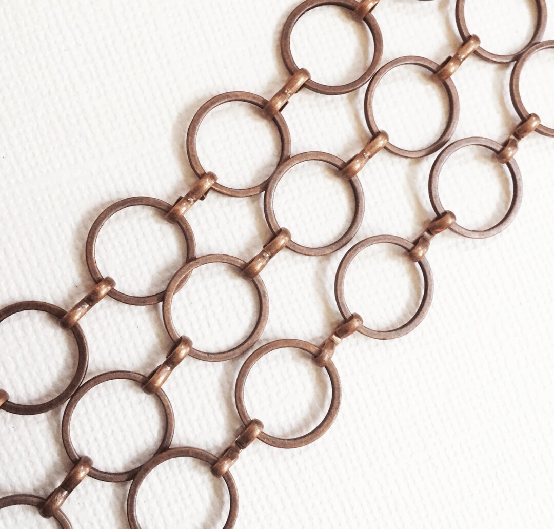 5 Ft Antique Copper Circle Links Chain, Ring Footage Chain With Figure ...