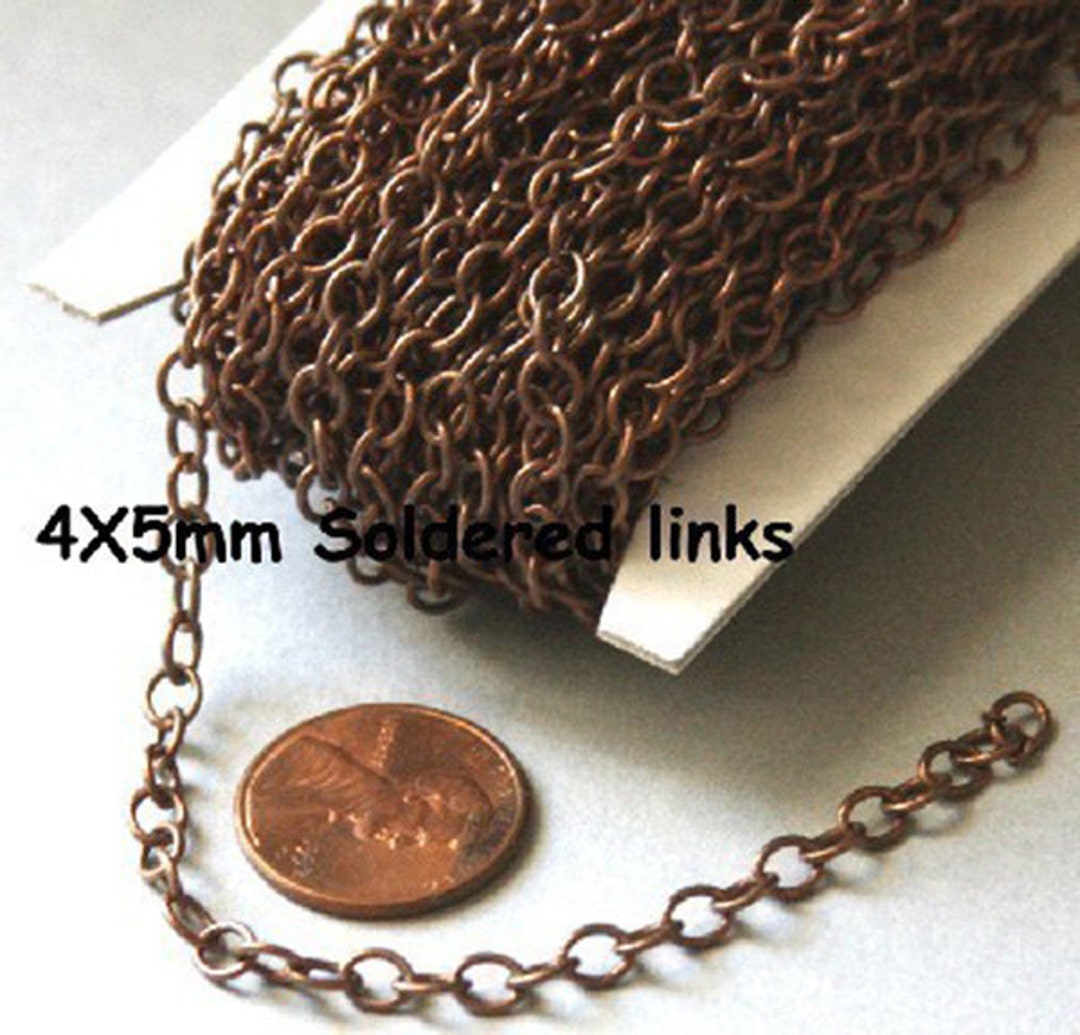 32 Ft Spool Antiqued Copper Round Cable Chain 4x5mm, Copepr Bulk Chain ...