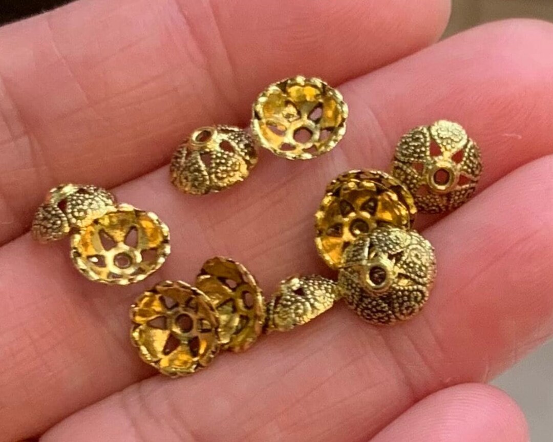 50 Pcs Antiqued Gold Flower Bead Caps 8mm - Etsy