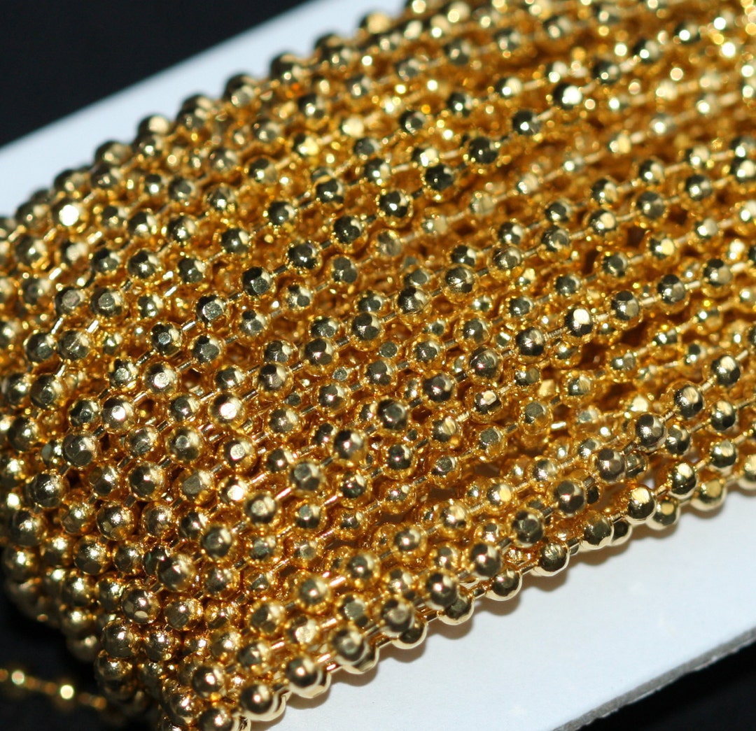 100 Ft Spool Gold Plated Brass Faceted Ball Chain 2.4mm, Gold Chain ...