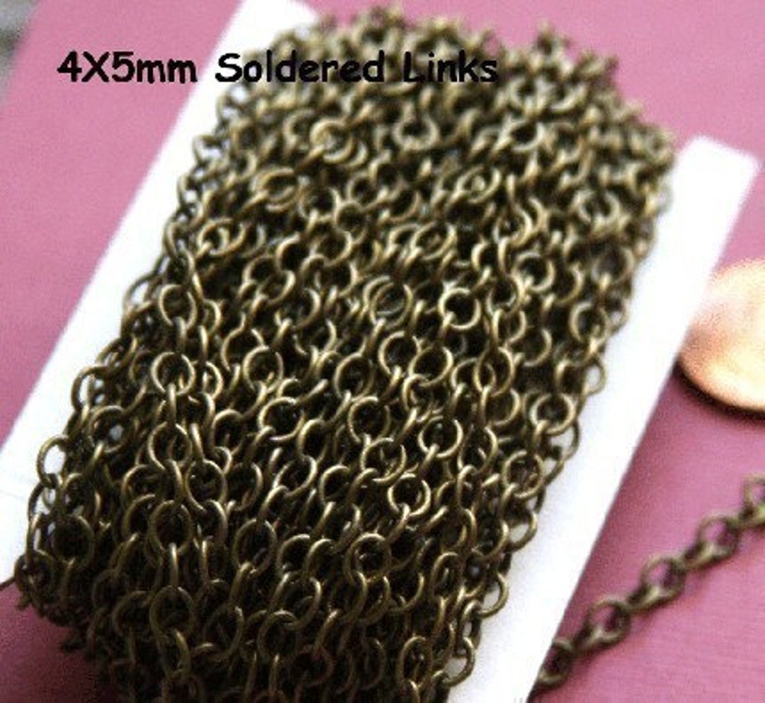 3ft SAMPLE Chain Antique Brass Chain Round Cable Chain 4x5mm - Soldered ...