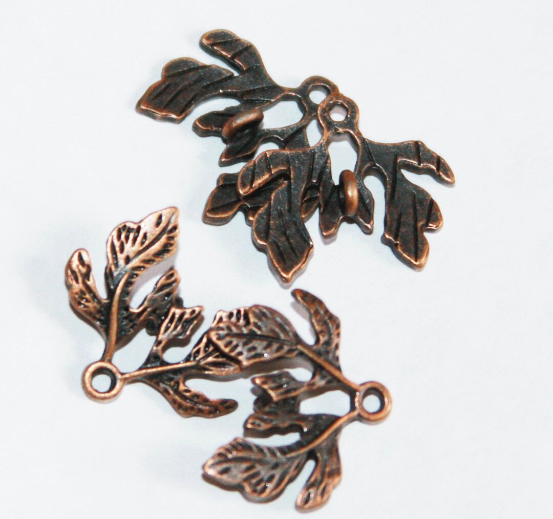 12 Pcs Antique Copper Leaf Branch Connector 17x19mm, Red Bronze ...