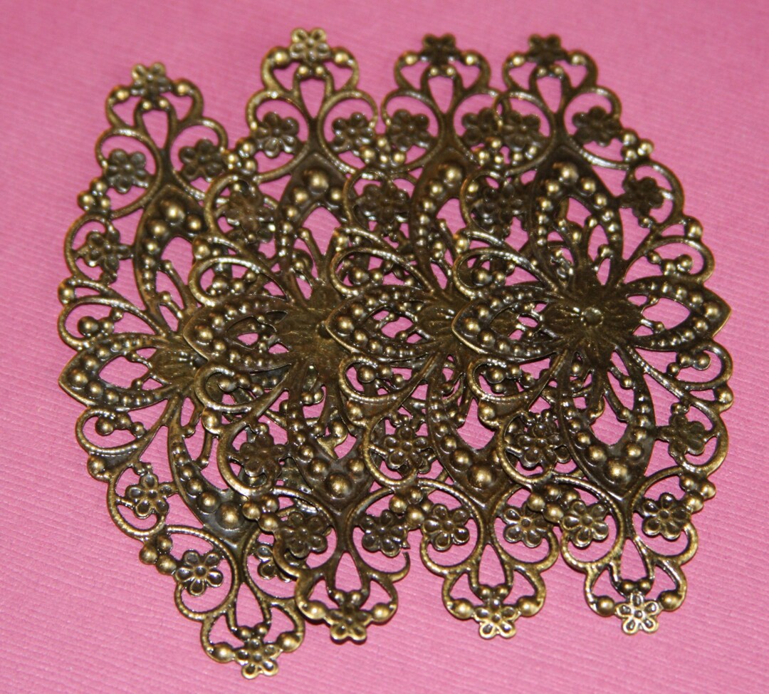 Bulk 100pcs Antique Brass Oval Filigree Focal 34x81mm, Long Oval ...