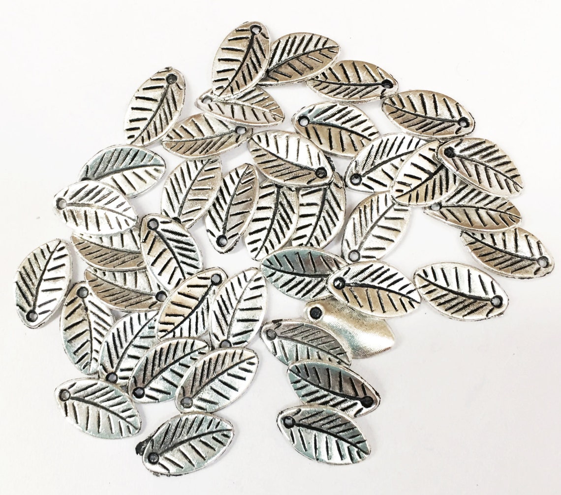 50 Antique Silver Small Leaf Charm Lleaves Drop Bulk Leaf | Etsy