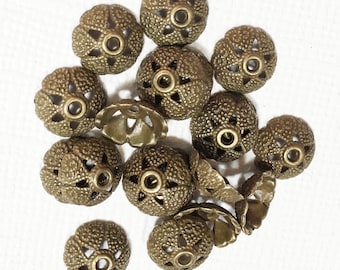 50 Pcs Antiqued Brass Flower Bead Caps 8mm, Antique Brass Alloy Bead ...