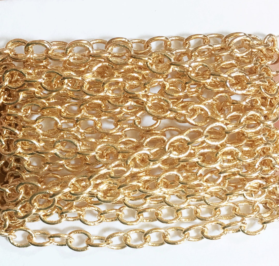 32ft Spool Light Gold Plated Round Cable Chain 4x5mm , Gold Bulk Chain ...