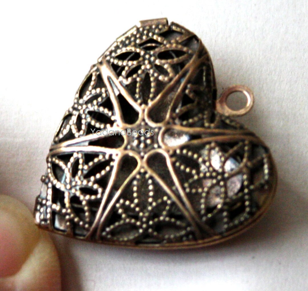 5 Pcs of Antiqued Copper Filigree Heart Locket Pendant 25x24x6mm - Etsy