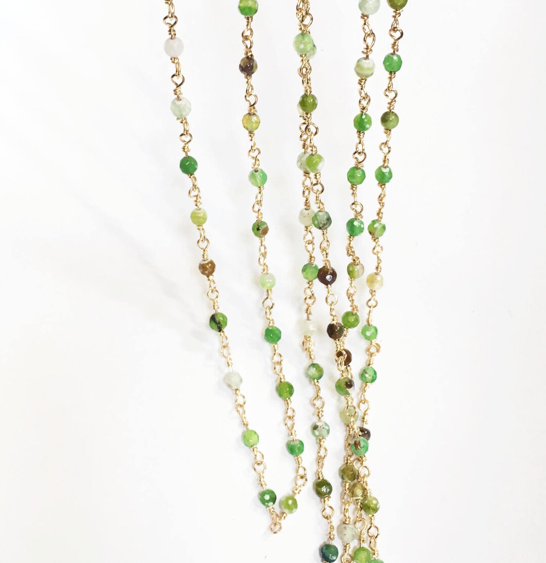 2 Feet Gold Plated Brass Beaded Chain With 4mm Natural Light Green ...
