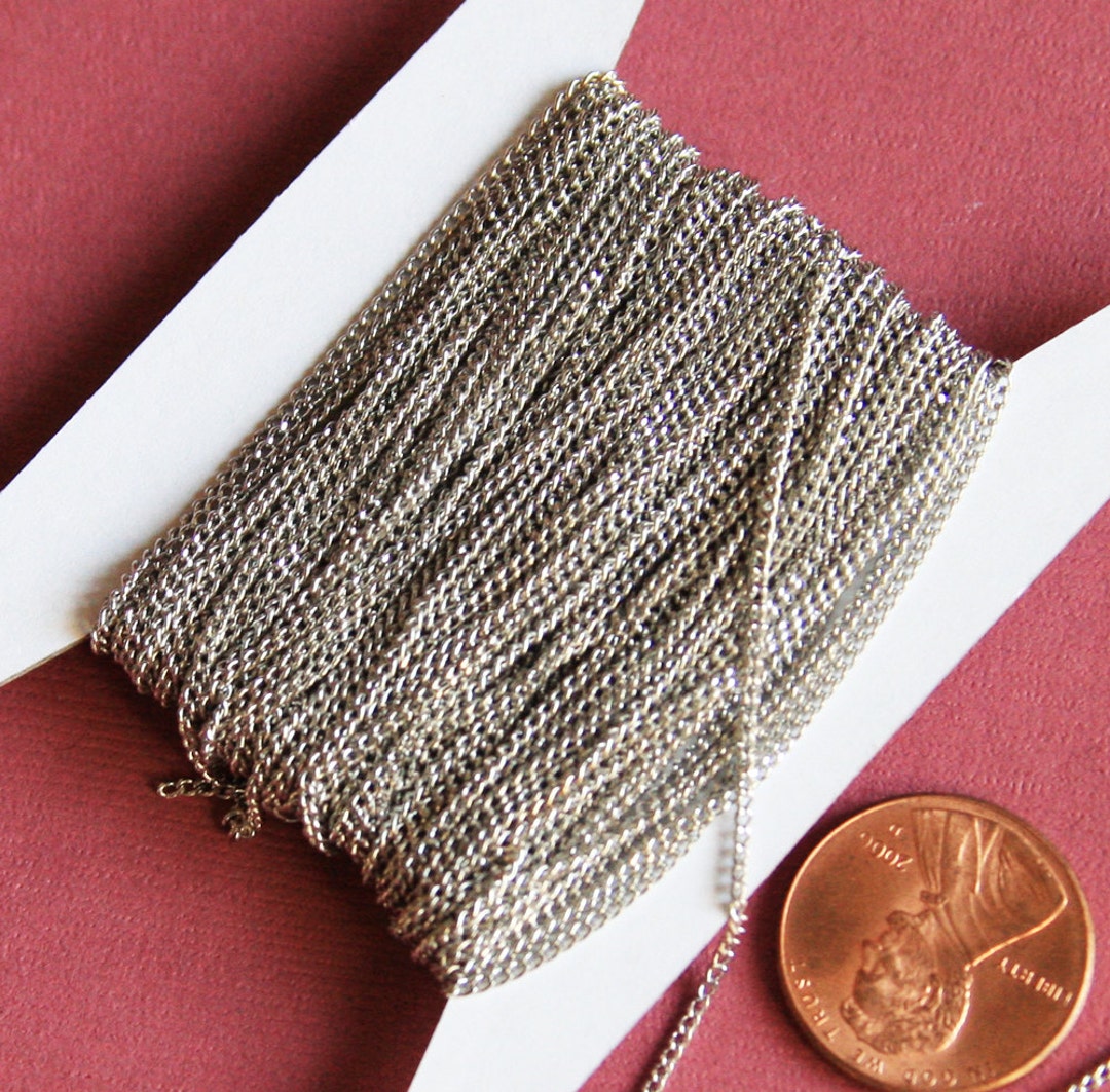 Antique Silver Plated Tiny Curb Chain - 1.3mm - Soldered Links 32ft ...