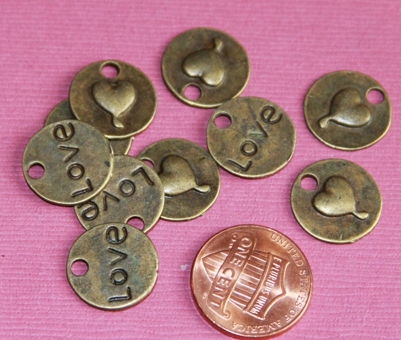 10 Pcs Antiqued Brass Coin With Heart 15mm - Etsy