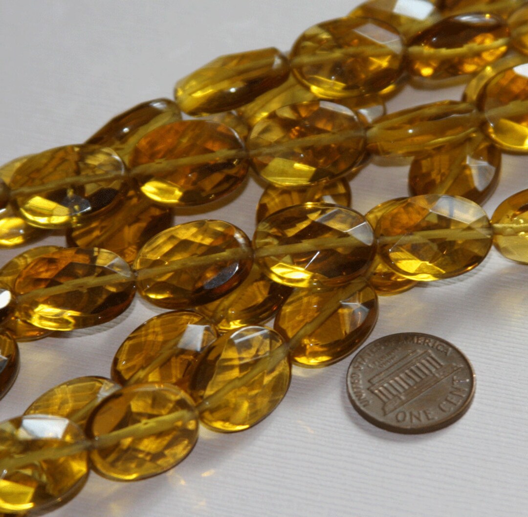 16 in Strand Yellow Quartz Glass Faceted Flat Oval Beads 13x18mm - Etsy
