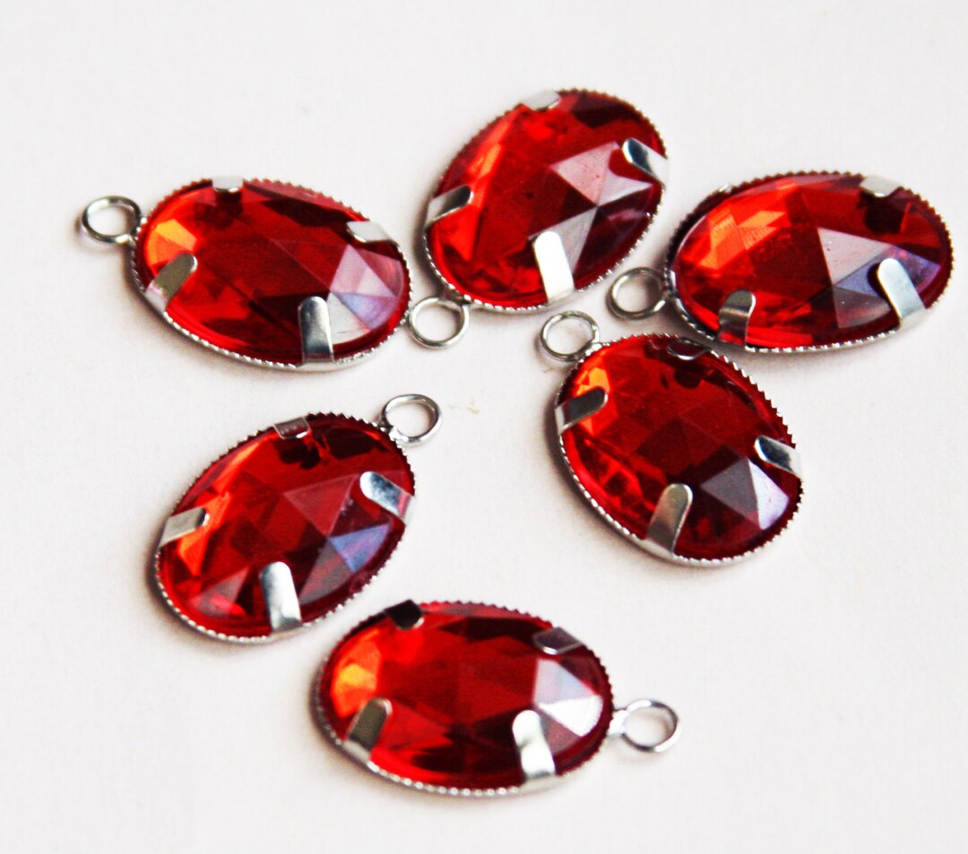 6 Pcs Vintage Ruby Red Faceted Resin With Silver Drop 23x13mm - Etsy