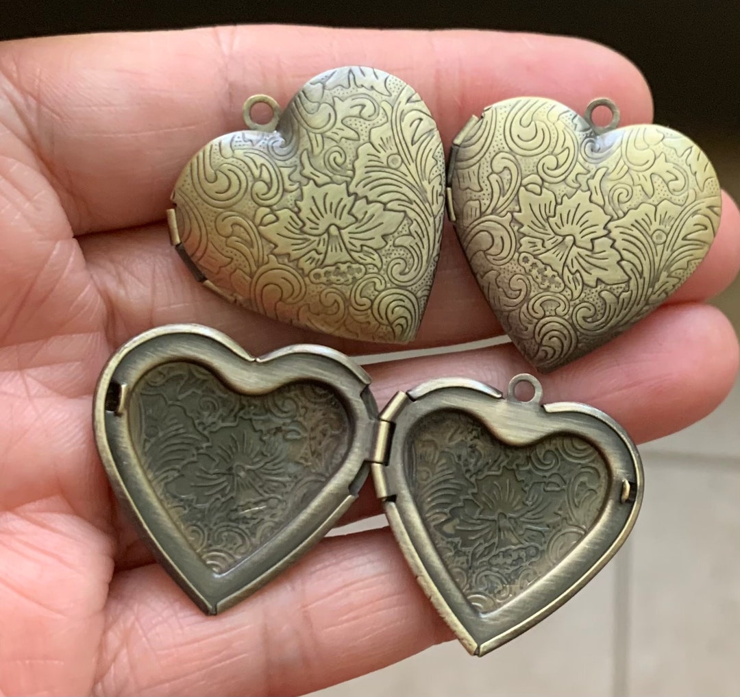 3 Antique Brass Medium Heart Locket Pendant 28mm - Etsy