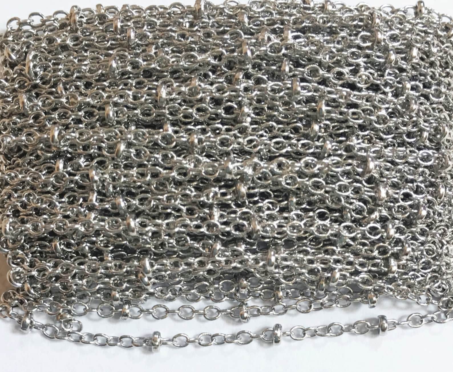 32ft Spool Antique Silver Color Plated Brass Chain With Beads - Etsy