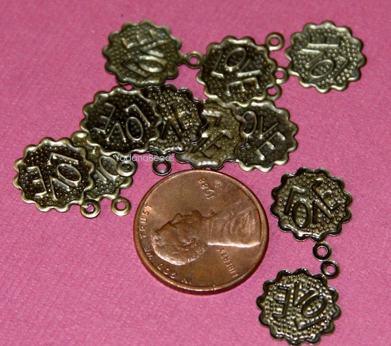 50 Pcs Pf Antique Brass LOVE Coin Drops 12mm - Etsy
