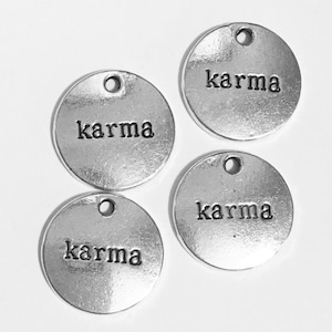 10 Antiqued Silver Karma Coin Pendants - 20mm Zinc Alloy Charms - Etsy