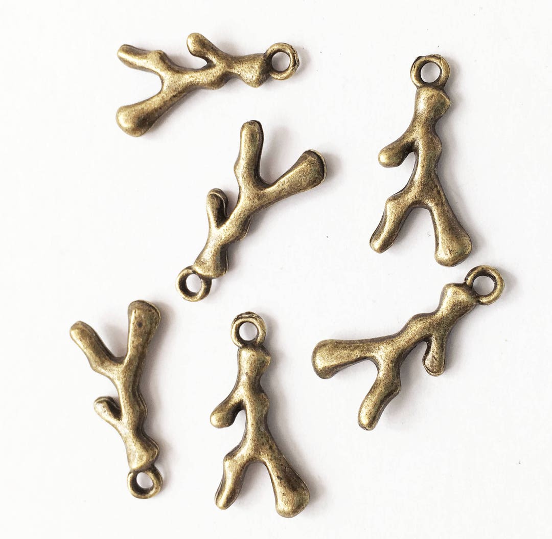 20 Antique Brass Antler Charms: Bulk Alloy Pendants - Etsy