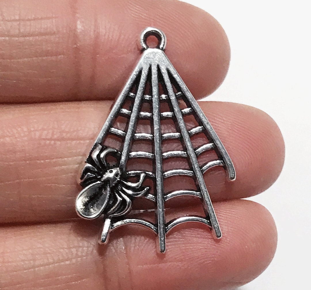 Antique Silver Spider Web Pendants: Halloween Charms, Zinc Alloy (20pc ...