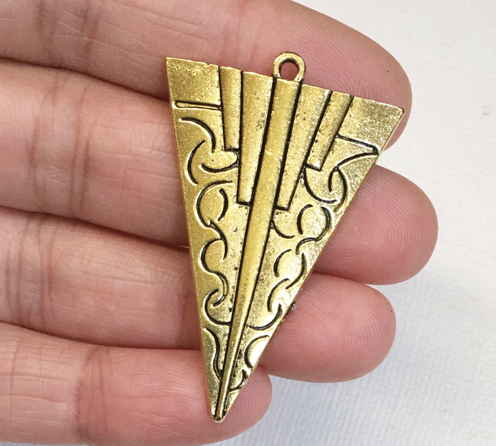 4 Antique Gold plated alloy Triangle pendant 30x45mm | Etsy