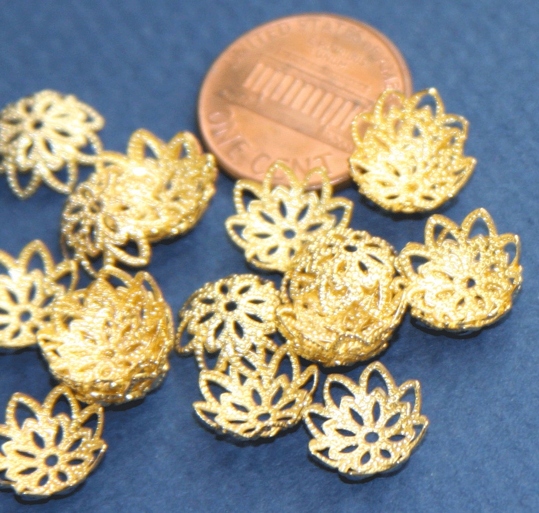 100 Gold Plated Filigree Bead Caps: Brass Jewelry Findings, 12mm - Etsy