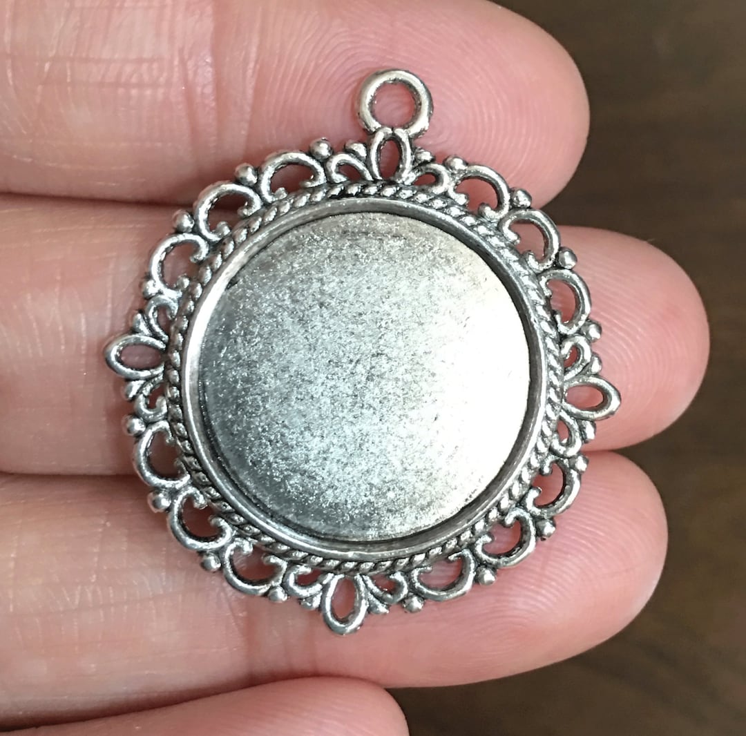 10 Antique Silver Finished Cabochon Setting for 20mm Cabochon , Alloy ...