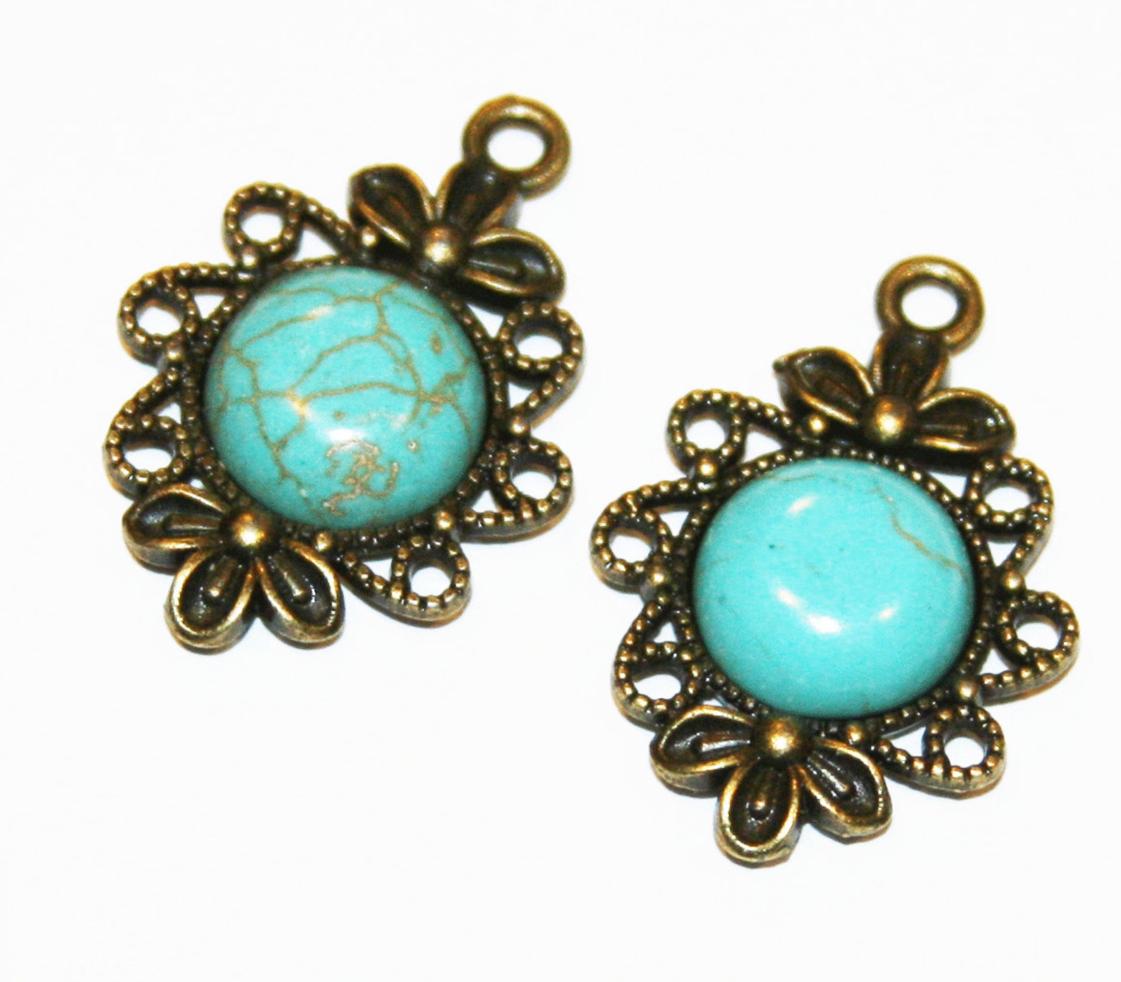 10 Turquoise Cabochon With Antique Brass Alloy Setting 30x21mm, Brass ...