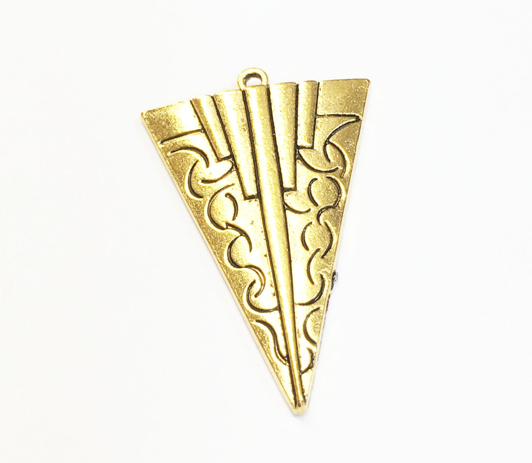 4 Antique Gold Plated Alloy Triangle Pendant 30x45mm, Antique Gold ...