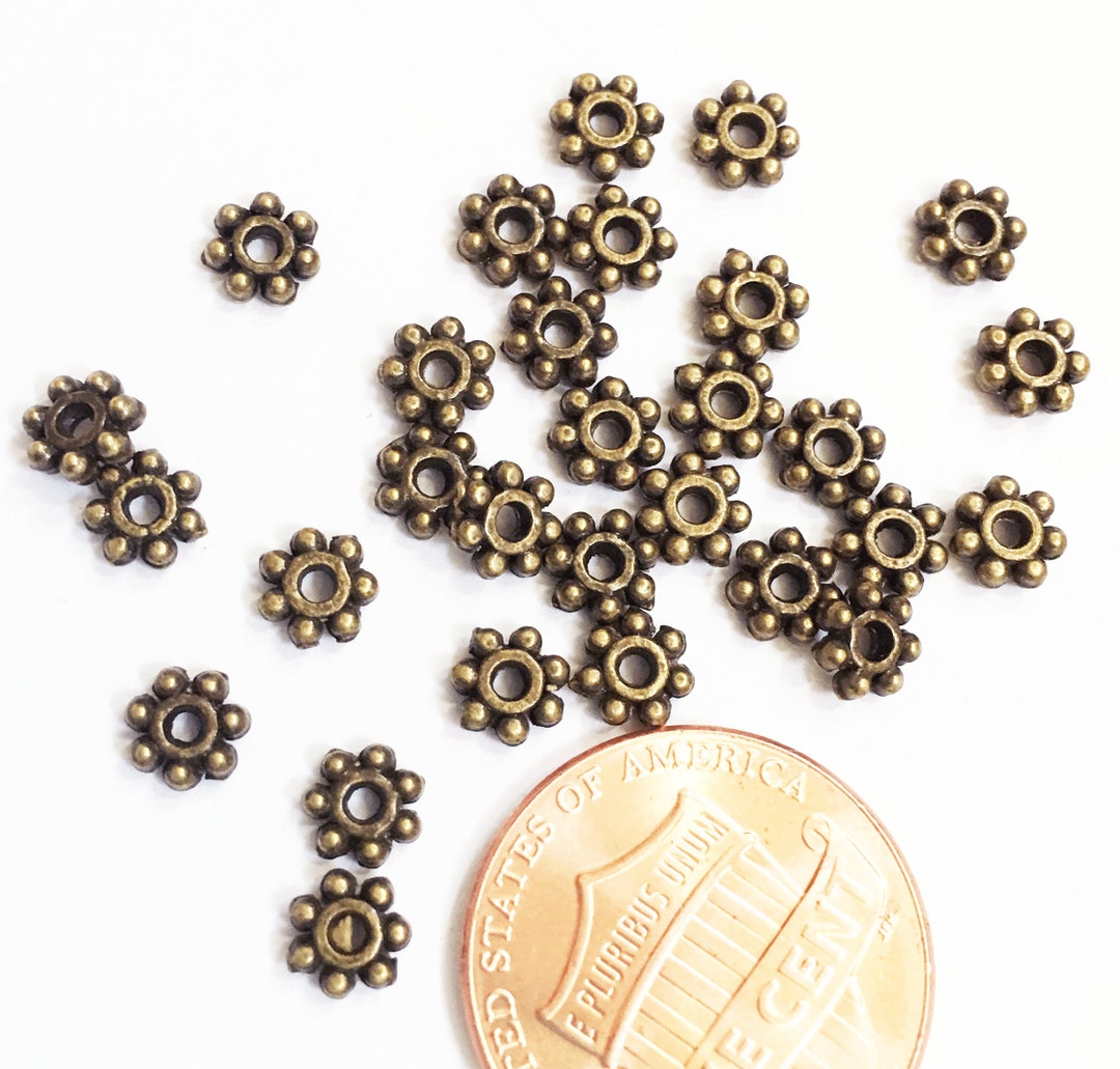 100 Pcs Antique Bronze Flower Spacer Daisy Spacer 4mm, Bulk Flower ...