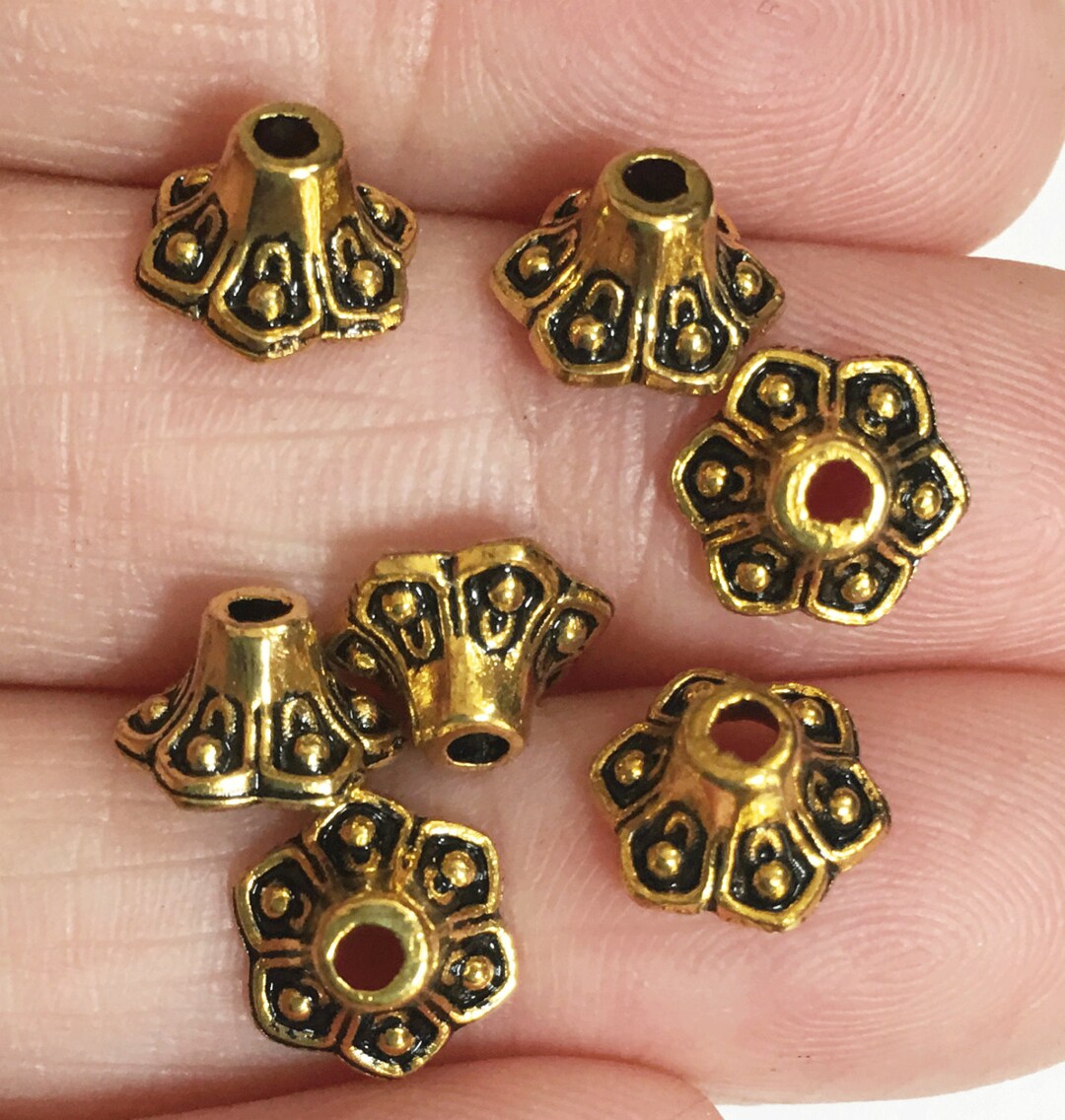 50 Antiqued Gold Bell Flower Dotted Bead Caps 9mm - Etsy