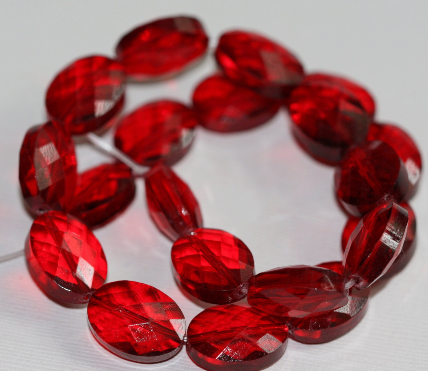 6 Pcs Red Glass Faceted Puffed Oval Beads 12x16mm - Etsy
