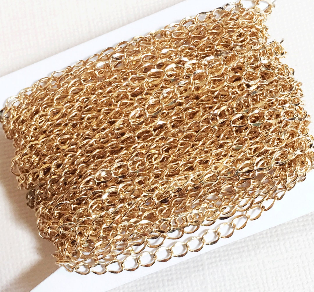 32ft Spool Gold Color Curb Chain 4.5x3.2mm, Bulk Gold Plated Brass Curb ...