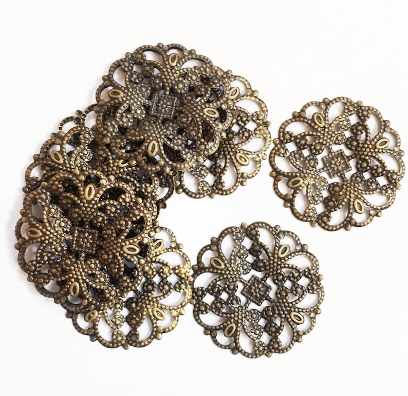 12 Antique Brass Filigree Round 22mm Bronze Filigree - Etsy