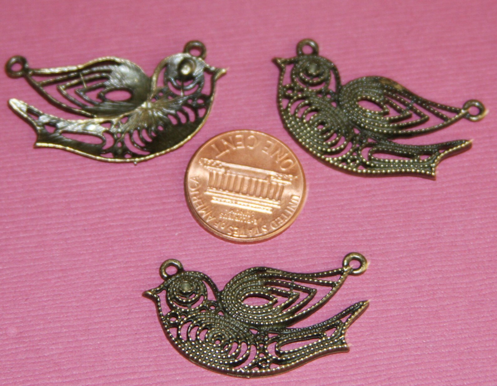6 Pcs Antique Brass Bird Drops 35x20mm - Etsy